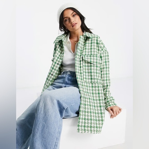 Zara | Jackets & Coats | Zara Oversized Green White Textured Tweed ...